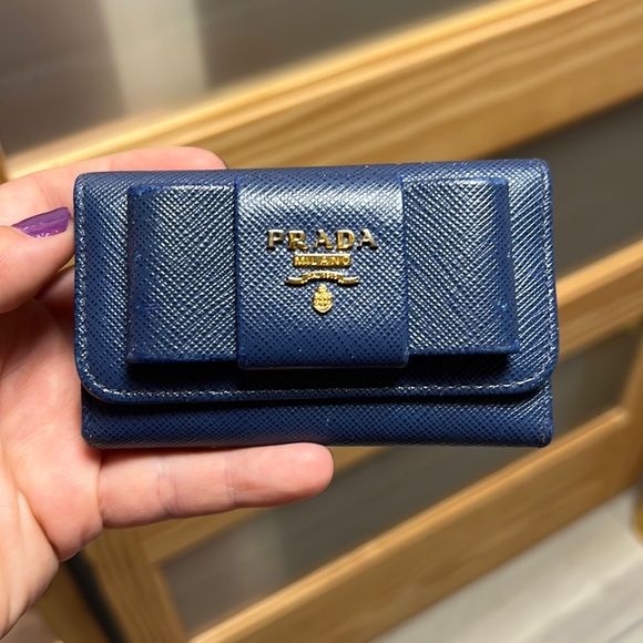 Prada | Bags | Prada Navy Blue Saffiano Leather Key Case Holder | Poshmark